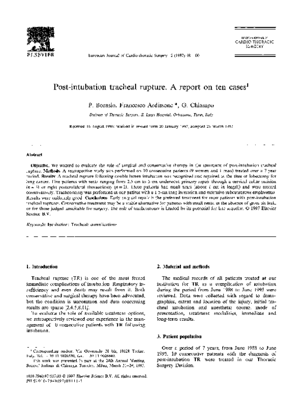 (PDF) Post-intubation tracheal rupture. A report on ten cases