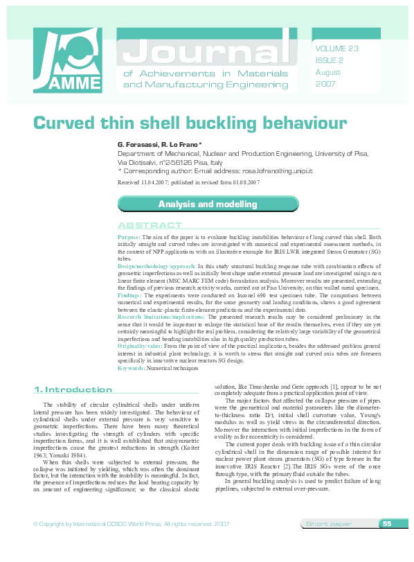 (PDF) Curved thin shell buckling behaviour