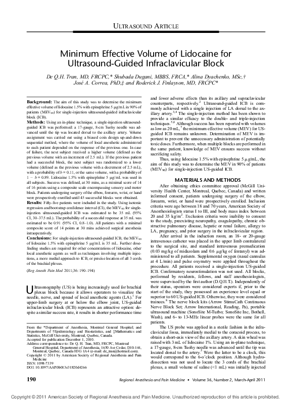 (PDF) Minimum Effective Volume of Lidocaine for Ultrasound-Guided ...