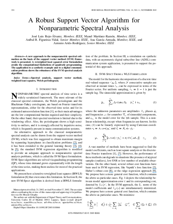 Pdf A Robust Support Vector Algorithm For Nonparametric Spectral Analysis