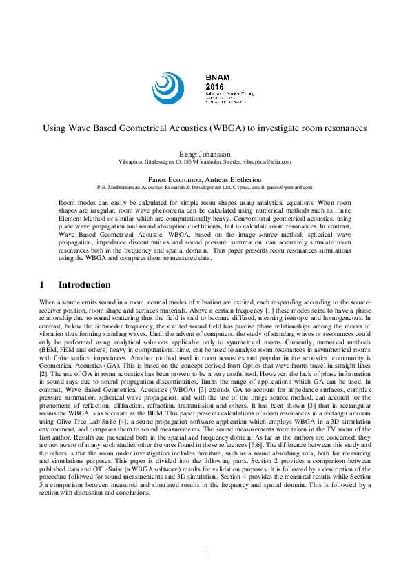 (PDF) Using Wave Based Geometrical Acoustics (WBGA) to investigate room ...