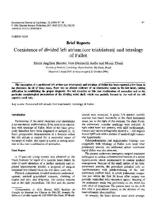 (PDF) Coexistence of divided left atrium (cor triatriatum) and tetralogy of Fallot