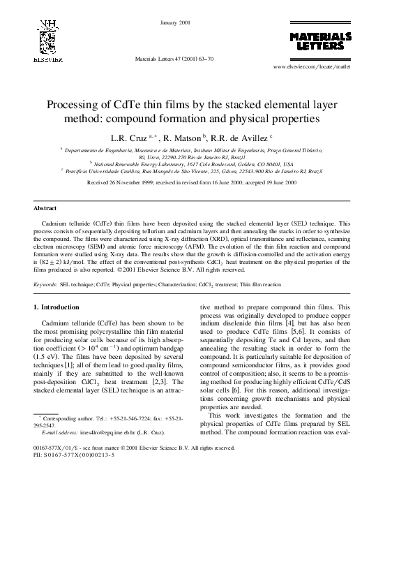 (PDF) Processing of CdTe thin films by the stacked elemental layer ...