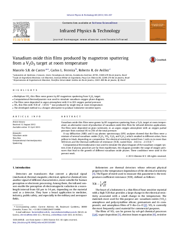 (PDF) Vanadium oxide thin films produced by magnetron sputtering from a V2O5 target at room ...