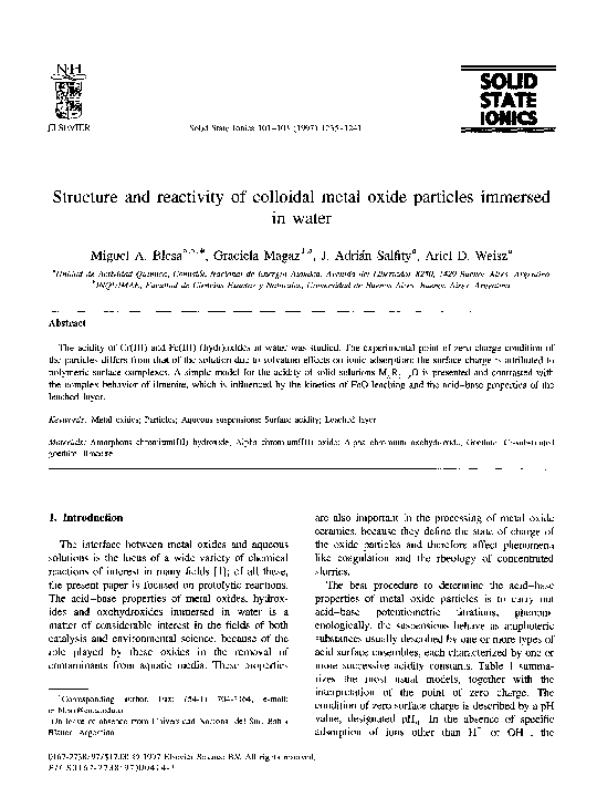 (PDF) Structure and reactivity of colloidal metal oxide particles ...