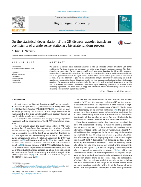 Pdf On The Statistical Decorrelation Of The 2d Discrete Wavelet