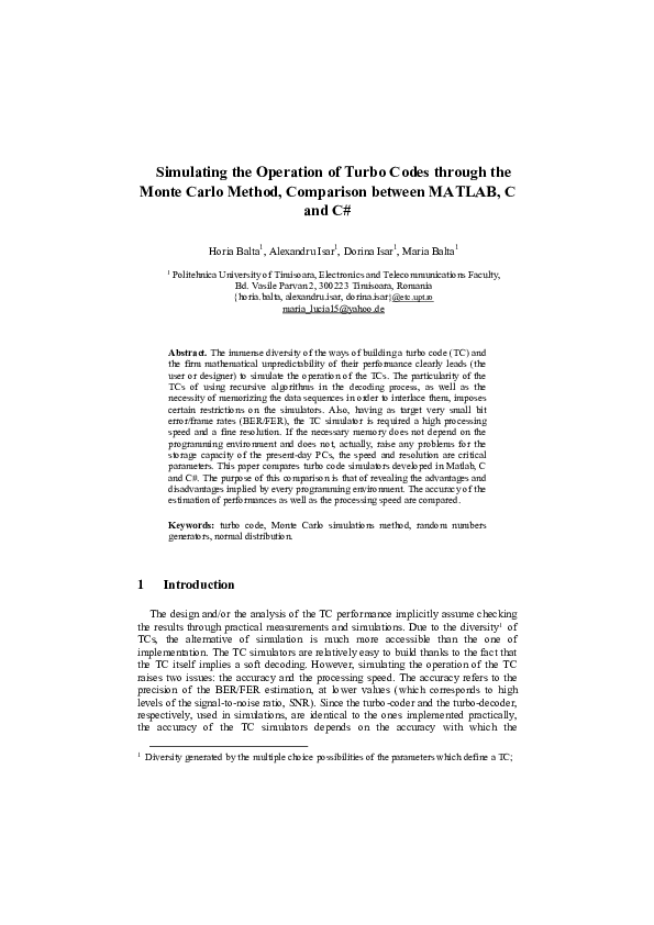 (PDF) Simulating the Operation of Turbo Codes through the Monte Carlo ...