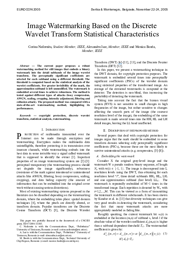 (PDF) Image Watermarking Based on the Discrete Wavelet Transform Statistical Characteristics