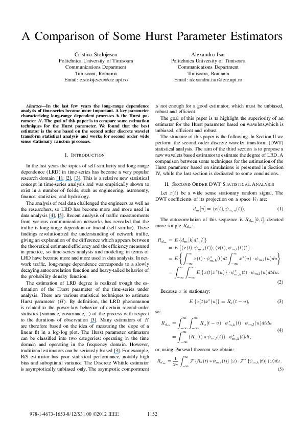 (PDF) A comparison of some Hurst parameter estimators