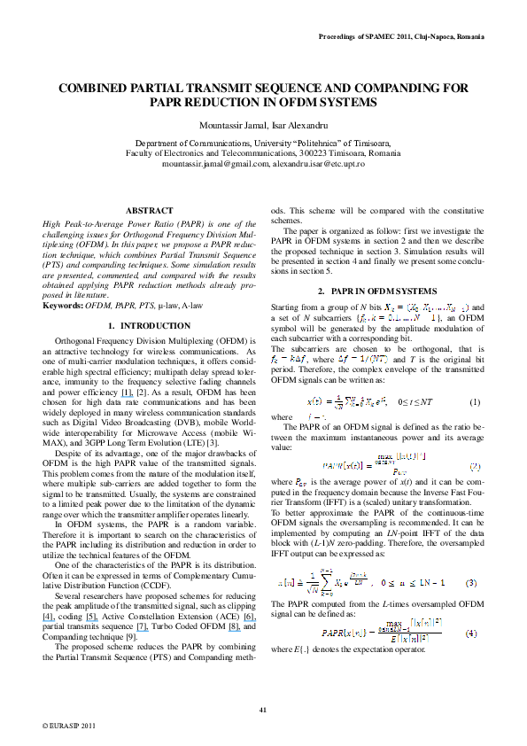 (PDF) Combined Partial Transmit Sequence and Companding for PAPR reduction in OFDM Systems