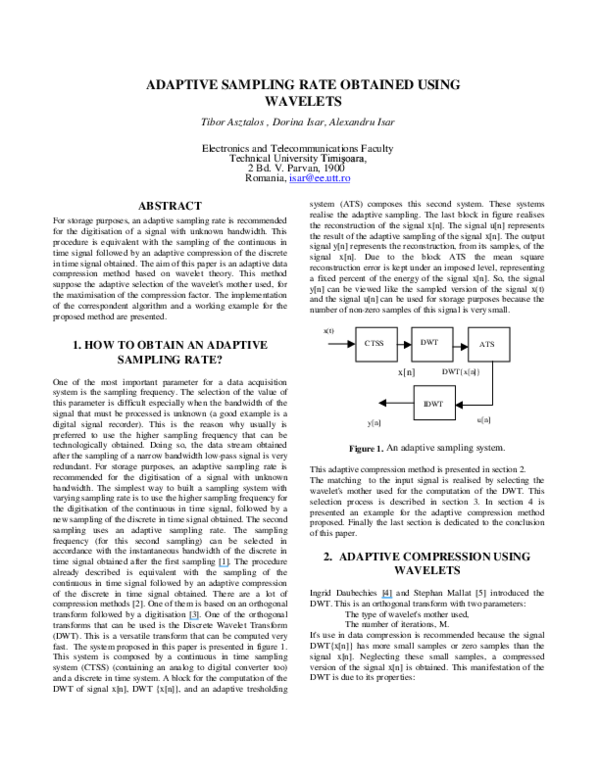 (PDF) Adaptive Sampling Rate Obtained Using Wavelets