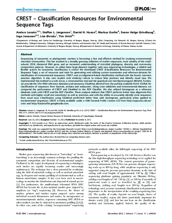 (PDF) CREST - Classification Resources for Environmental Sequence Tags
