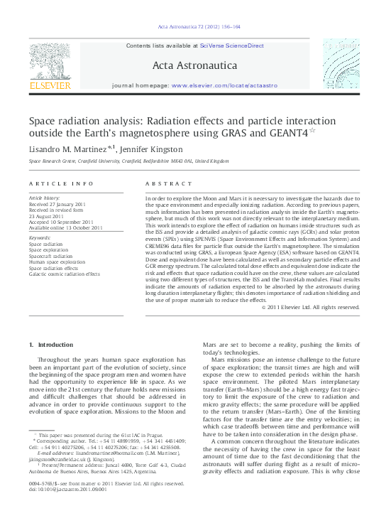 (PDF) Space radiation analysis: Radiation effects and particle interaction outside the Earth's ...
