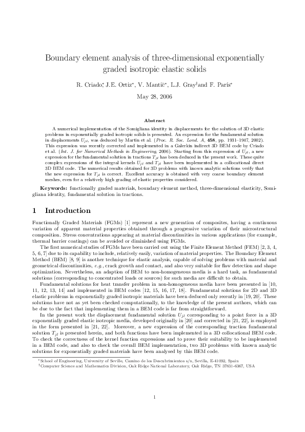 (PDF) Boundary element analysis of three-dimensional exponentially graded isotropic elastic solids