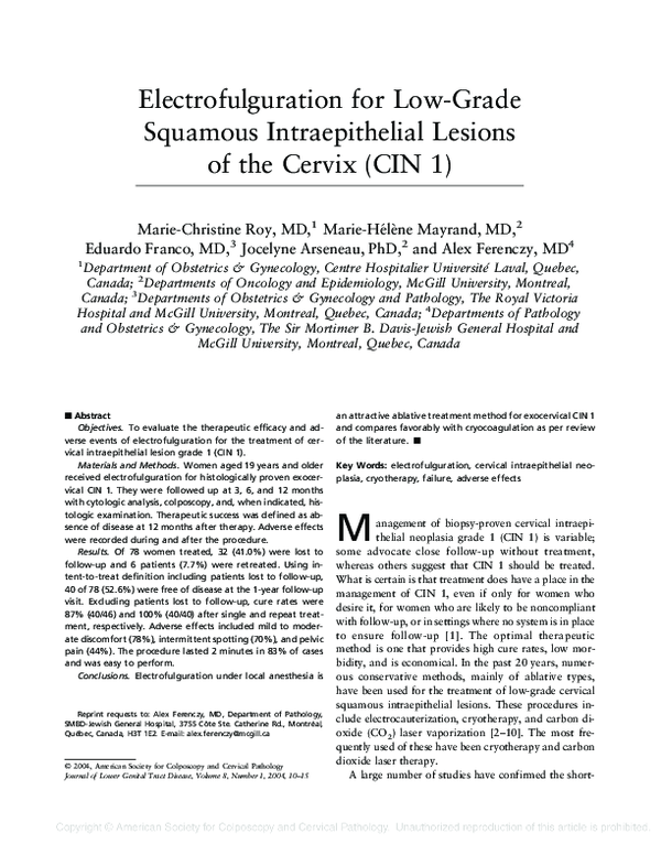 (PDF) Electrofulguration for Low-Grade Squamous Intraepithelial Lesions ...