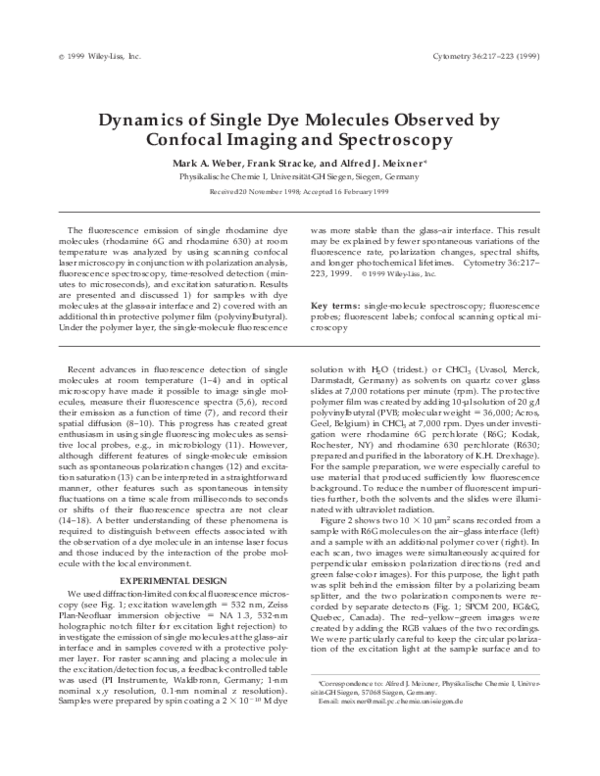 (PDF) Dynamics of single dye molecules observed by confocal imaging and spectroscopy