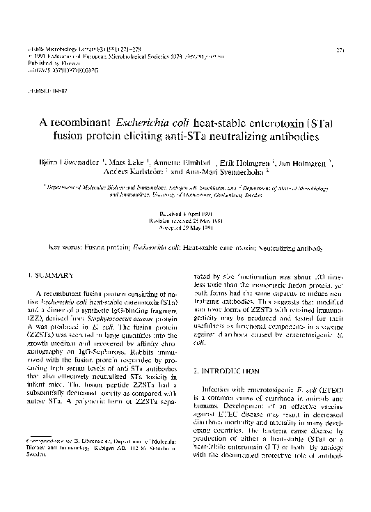 (PDF) A recombinant Escherichia coli heat-stable enterotoxin (STa ...