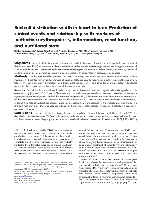 (PDF) Red cell distribution width in heart failure: Prediction of ...