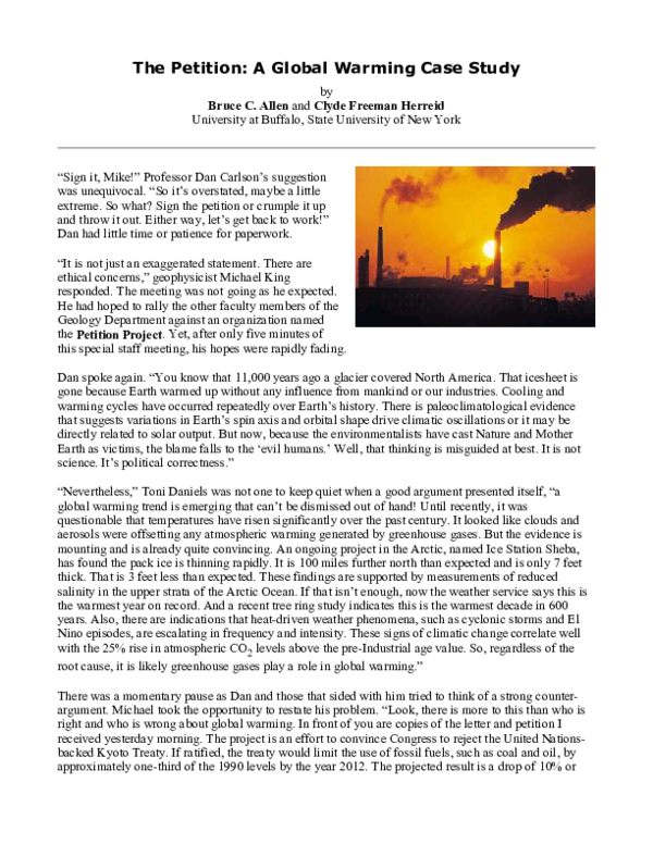 (PDF) CASE TEACHING NOTES for "The Petition: A Global Warming Case Study