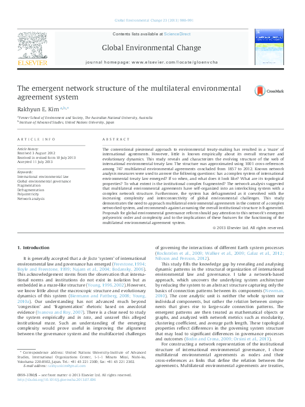 (PDF) The emergent network structure of the multilateral environmental ...