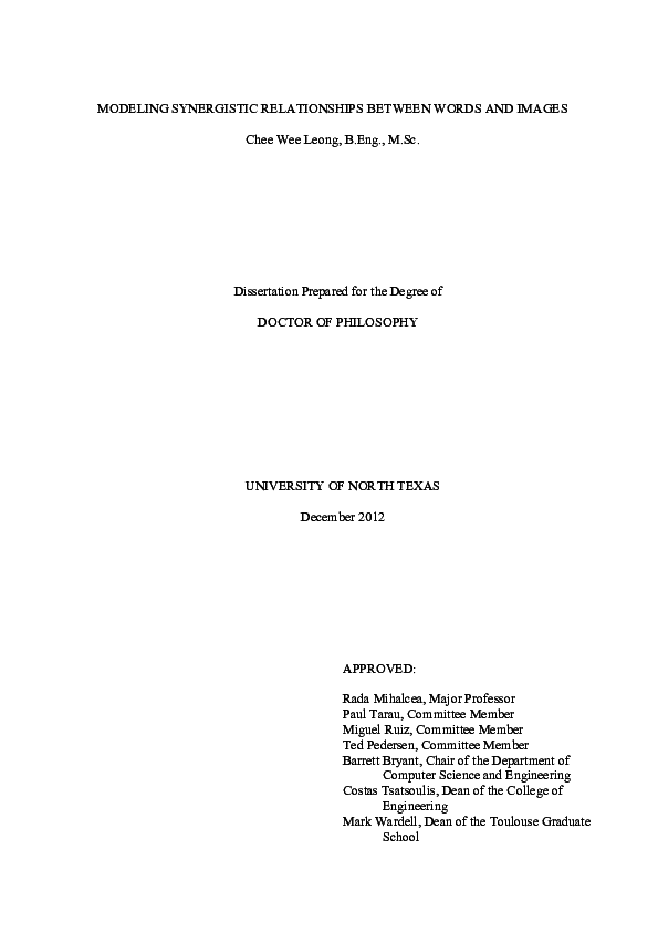(PDF) Modeling synergistic relationships between words and images