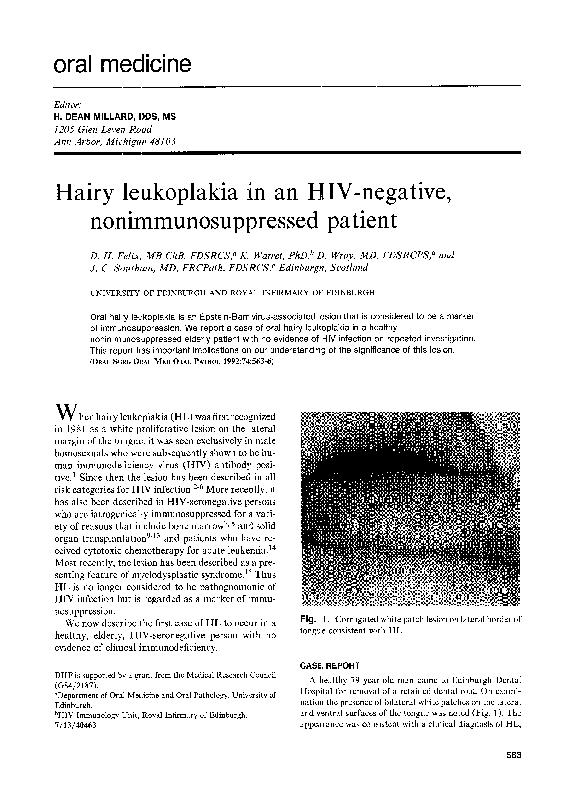 (PDF) Hairy leukoplakia in an HIV-negative, nonimmunosuppressed patient