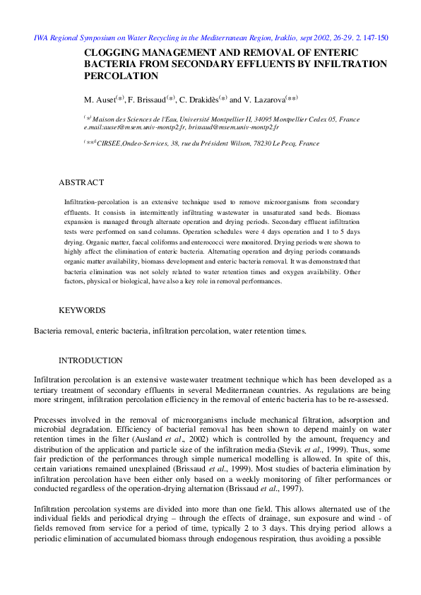 (PDF) Clogging Management and Removal of Enteric Bacteria from ...