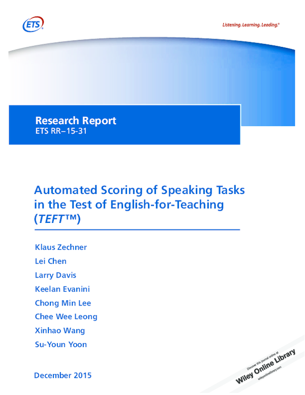 (PDF) Automated Scoring of Speaking Tasks in the Test of English-for ...
