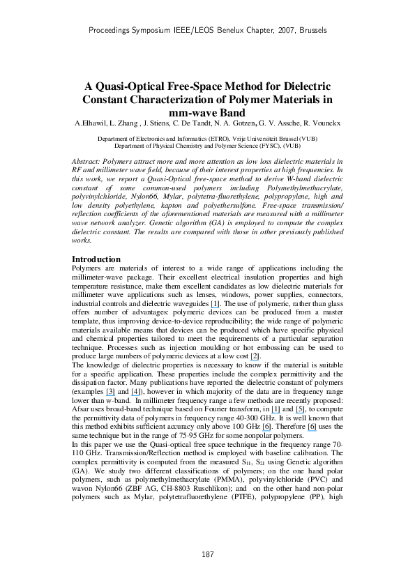(PDF) A Quasi-Optical Free-Space Method for Dielectric Constant ...