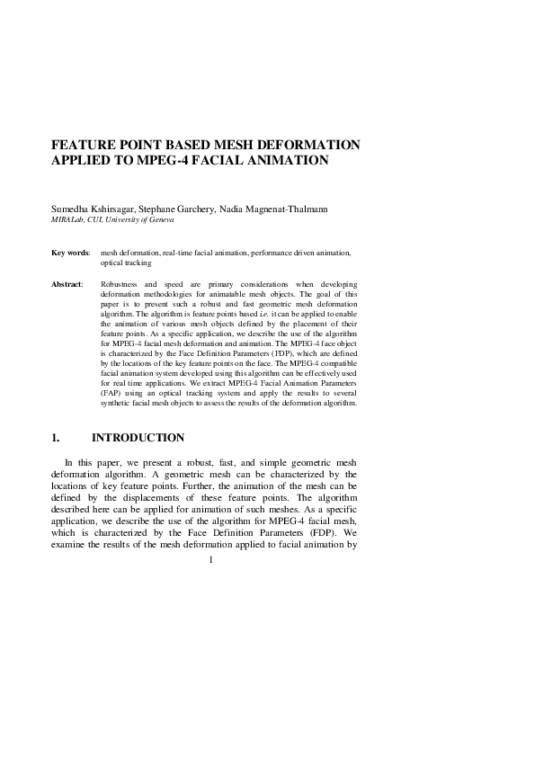 (PDF) Feature Point-Based Mesh Deformation for MPEG-4 Animation