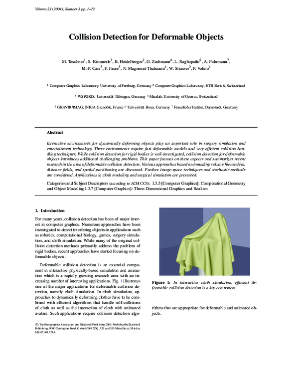 Pdf Collision Detection For Deformable Objects