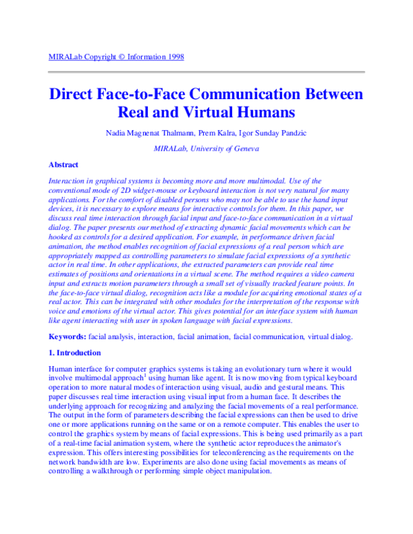 (PDF) Direct Face-to-Face Communication Between Real and Virtual Humans ...