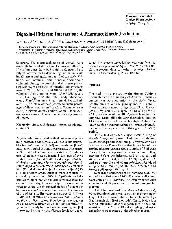 (PDF) Digoxin-diltiazem interaction: A pharmacokinetic evaluation