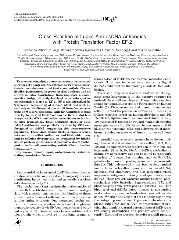 (PDF) Cross-Reaction of Lupus Anti-dsDNA Antibodies with Protein ...