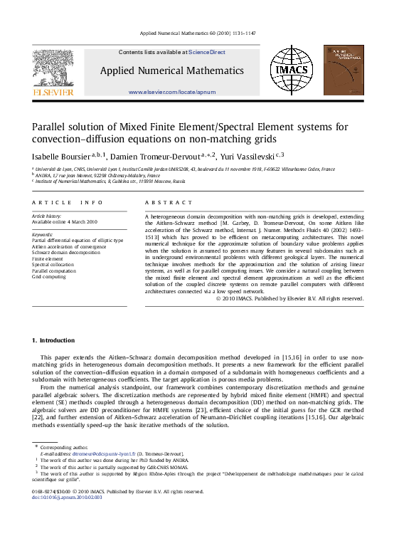 Pdf Parallel Solution Of Mixed Finite Elementspectral Element