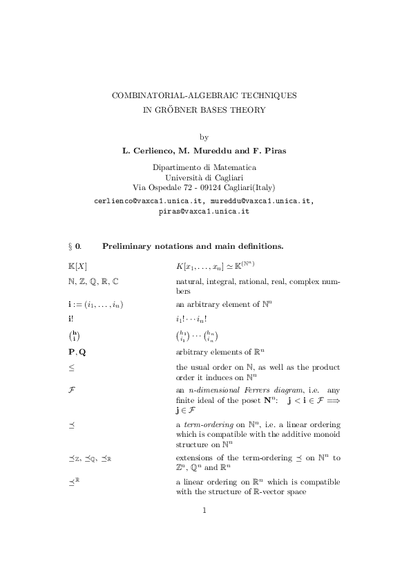 (PDF) Combinatorial-Algebraic Techniques in GR Obner Bases Theory