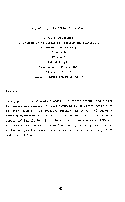 (PDF) Appraising life office valuations