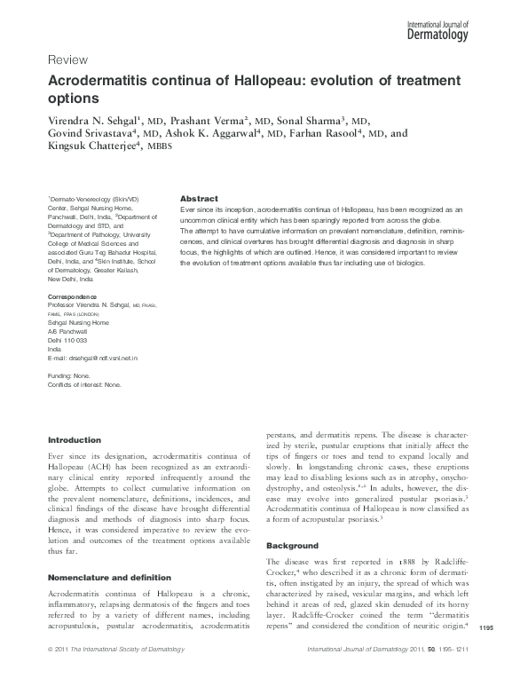 (PDF) Acrodermatitis continua of Hallopeau: evolution of treatment ...