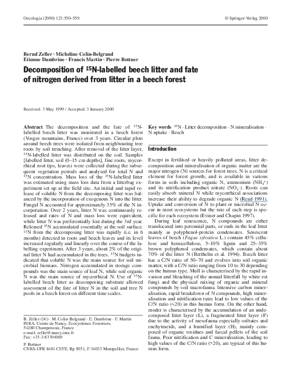 (PDF) Decomposition of 15 N-labelled beech litter and fate of nitrogen ...