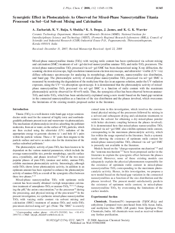 (PDF) Synergistic Effect in Photocatalysis As Observed for Mixed-Phase ...