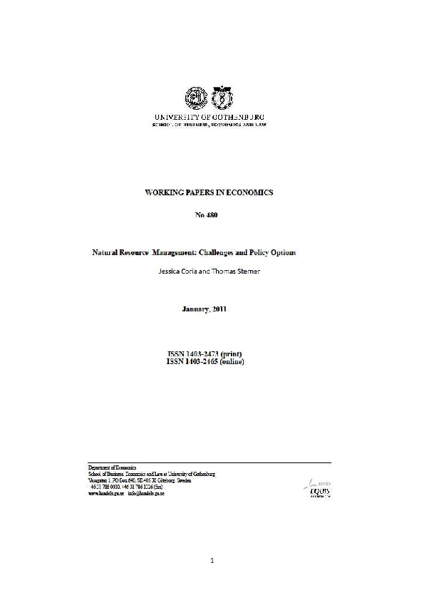 (PDF) Natural Resource Management: Challenges and Policy Options