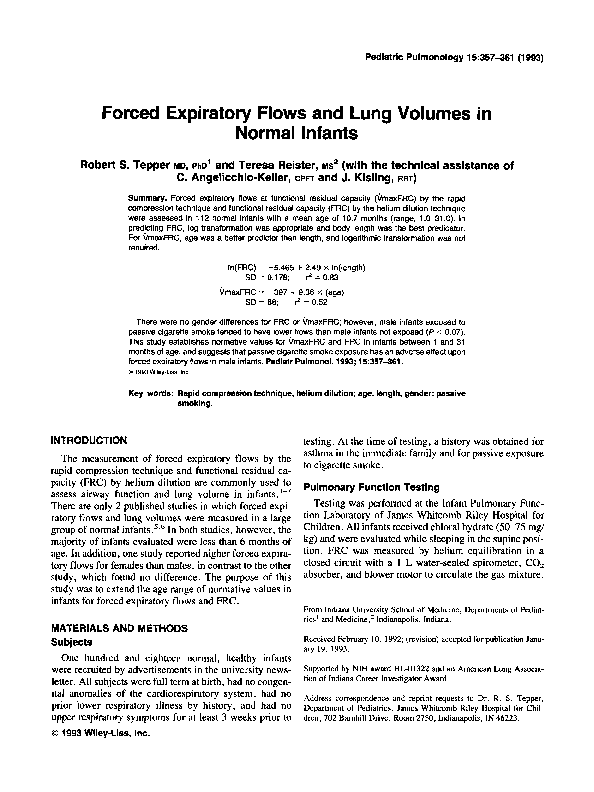 (PDF) Forced expiratory flows and lung volumes in normal infants