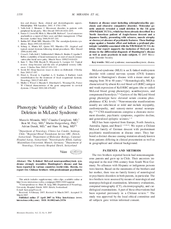 (PDF) Phenotypic variability of a distinct deletion in McLeod syndrome (PDF) Phenotypic variability of a distinct deletion in McLeod syndrome
