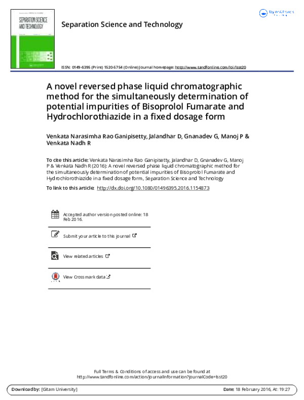 Pdf A Novel Reversed Phase Liquid Chromatographic Method For The