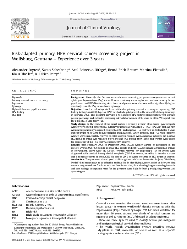 (PDF) Risk-adapted primary HPV cervical cancer screening project in ...