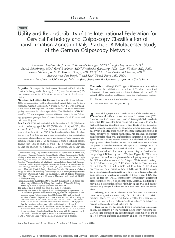 (PDF) Utility and Reproducibility of the International Federation for Cervical Pathology and ...