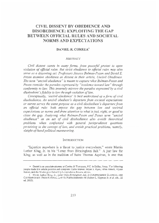 (PDF) Civil Dissent by Obedience and Disobedience: Exploiting the Gap ...