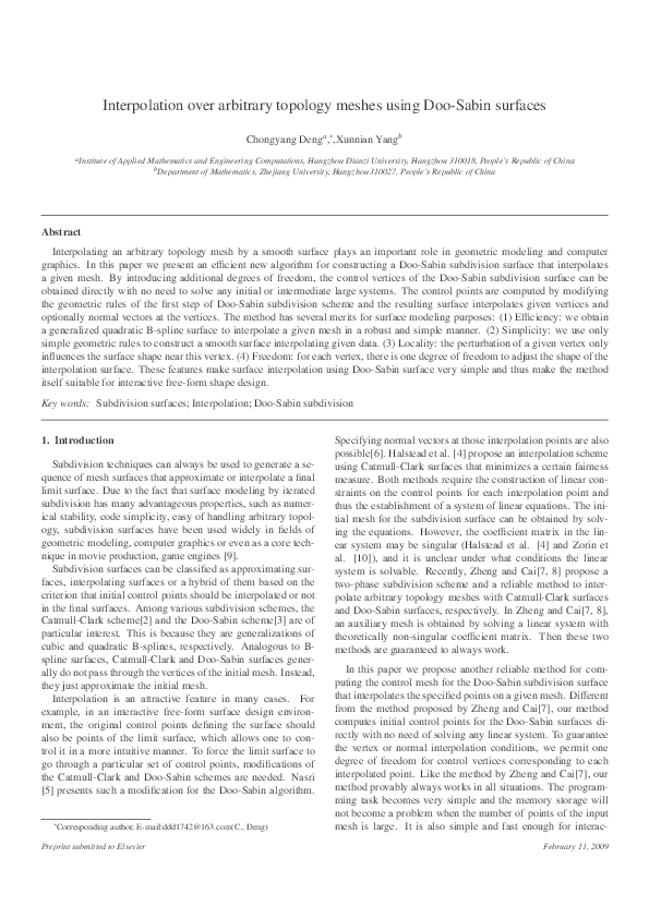 (PDF) Interpolation over Arbitrary Topology Meshes Using a Two-Phase Subdivision Scheme