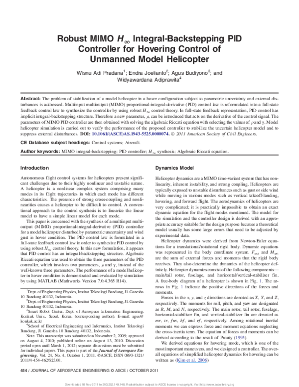 Pdf Robust Mimo H∞ Integral Backstepping Pid Controller For Hovering Control Of Unmanned Model