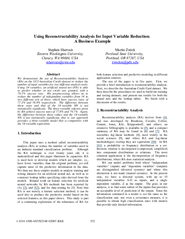 Pdf Using Reconstructability Analysis For Input Variable Reduction A